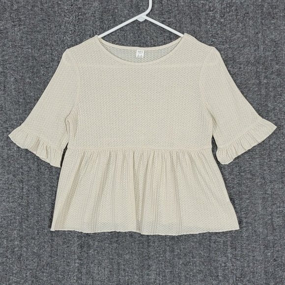 SHEIN | Shirts & Tops | Shein Top Girls 4y Beige Waffle Knit 34 Length Bell Sleeve Blouse Shirt ...